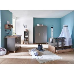 Babyzimmer-Komplettset Arthur Berndt "Cloe" Gr. Kinderbett, Schrank & Wickelkommode, B/H: 70 cm x 140 cm, schwarz (lava matt, eiche sägerau nb) Baby Schlafzimmermöbel-Sets Komplett-Babybetten