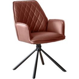 Armlehnstuhl Salesfever Stühle Gr. B/H/T: 59 cm x 89 cm x 63 cm, 2 St., Microfaser Lederoptik, mit Rautensteppung auf der Rückenlehne + Metall, braun (cognac, schwarz) Armlehnstühle