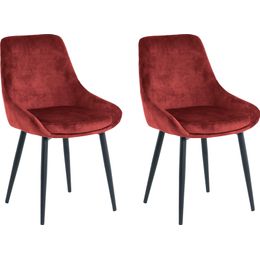 Polsterstuhl Sit Stühle Gr. B/H/T: 48 cm x 84 cm x 57 cm, 2 St., Samt Samtoptik-uni, Rot + Metall, rot (rot, schwarz, schwarz) Polsterstühle