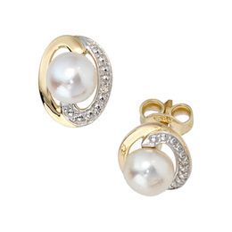 Perlenohrringe Jobo Ohrringe Gr. P1 = bei 10-facher Vergrößerung erkennbare Einschlüsse, Gelbgold 585-Diamanten-Perlen, gelb (gelbgold 585) Damen Perlenohrringe