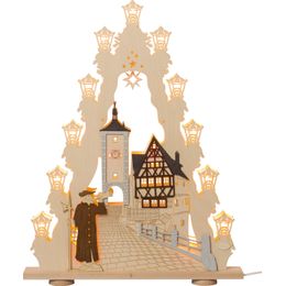 LED Lichterbogen Weigla "Rothenburg ob der Tauber, Weihnachtsdeko" Schwibbögen Gr. B/H/T: 52 cm x 67 cm x 6 cm, braun (natur, braun, schwarz) Schwibbögen Weihnachtspyramiden