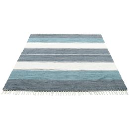 Teppich Theko "Stripe Cotton" Teppiche Gr. B/L: 120 cm x 180 cm, 5 mm, 1 St., blau (graublau) Baumwollteppiche
