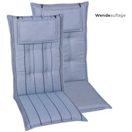 Sesselauflage GO-DE "Sesselauflage hoch" Polsterauflagen Gr. B/H/T: 50 cm x 120 cm x 48 cm, 2 St., blau (hellblau) Gartenstuhlauflagen