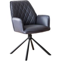 Armlehnstuhl Salesfever Stühle Gr. B/H/T: 59 cm x 89 cm x 63 cm, 2 St., Microfaser Lederoptik, mit Rautensteppung auf der Rückenlehne + Metall, grau (grau, schwarz) Armlehnstühle