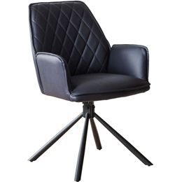 Armlehnstuhl Salesfever Stühle Gr. B/H/T: 59 cm x 89 cm x 63 cm, 2 St., Microfaser Lederoptik, mit Rautensteppung auf der Rückenlehne + Metall, blau (dunkelblau, schwarz) Armlehnstühle