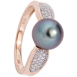 Perlenring Jobo "Ring mit Tahiti-Perle und 34 Diamanten" Fingerringe Gr. 56, SI = kleine Einschlüsse, Roségold 585-Diamanten-Perlen, rosegold (roségold 585) Damen Diamantringe