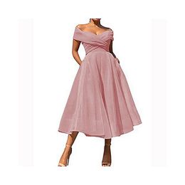 RUZU UG Abendkleid Damen Slim Partykleid V-Ausschnitt ärmelloses Kleid Cocktailkleid