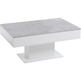 Couchtisch FMD "Avola" Tische Gr. B/H/T: 100,4 cm x 46,1 cm x 65,4 cm, grau (beton la, weiß edelglanz, weiß, beton la) Couchtische eckig
