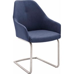 Freischwinger MCA furniture "MADITA A" Stühle Gr. B/H/T: 55 cm x 88 cm x 62 cm, 2 St., Kunstleder uni, Set + Edelstahl, blau (nachtblau) Freischwinger