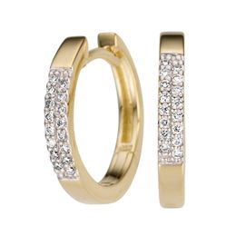 Paar Creolen Jobo "Ohrringe 14 mm mit 32 Diamanten" Ohrringe Gr. SI = kleine Einschlüsse, Gelbgold 585-Diamanten, gelb (gelbgold 585) Damen Creolen