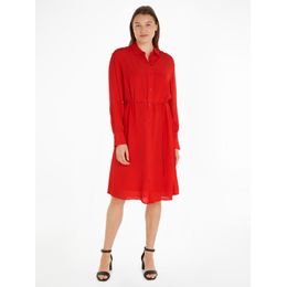 Blusenkleid Tommy Hilfiger "FLUID VISCOSE CREPE KNEE DRESS" Gr. 34, N-Gr, rot (fierce_red) Damen Kleider Freizeitkleider mit Logopatch