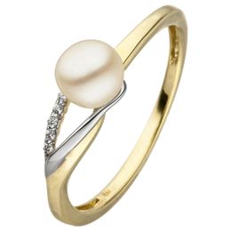 Perlenring Jobo Fingerringe Gr. 50, Gelbgold 333-Weißgold 333-Perlen, goldfarben (gelbgold 333, weiß) Damen Fingerringe