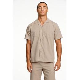 Kurzarmhemd LINDBERGH "Shirt+Shorts Set" Gr. L, N-Gr, grau (stone) Herren Hemden Kurzarm