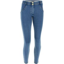 Jeggings Freddy "WRUP4 SUPERSKINNY" Gr. M (38), N-Gr, bunt (light blue yellow seams) Damen Hosen Stoffhosen