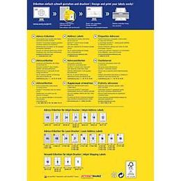 Avery Zweckform Adressetiketten J8163-25, geeignet für Inkjetdrucker, 99,1 x 38,1 mm, 350 Stück/25 A4-Bogen, 100 % FSC®-Papier, weiß