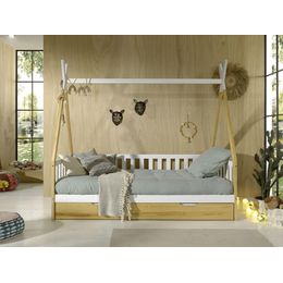Vipack - Tipi Kojen Bett mit Umrandung, Dachgestänge, Rolllattenrost und Bettschublade (Natur), Lieg