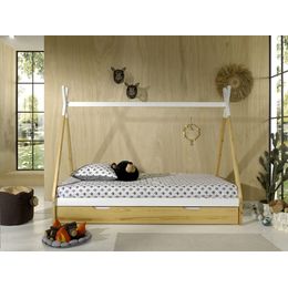 Vipack - Tipi Zelt Bett Liegefläche 90 x 200 cm, inkl. Rolllattenrost und Bettschublade (Natur), Aus