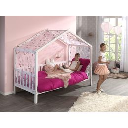 Vipack Dallas 1 Hausbett mit seitlicher Umrandung 90 x 200 cm Liegefläche und Textilhimmel, Weiß