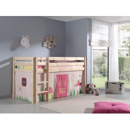 Vipack - Spielbett Pino mit Textilset Vorhang "Spring", Ausf. Kiefer massiv natur