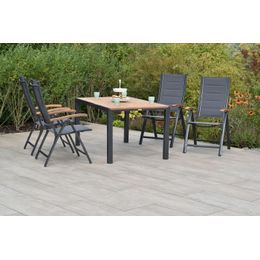 Merxx Garten-Essgruppe »Paxos«, (Set, 5-tlg., 5-fach verstellbare Rückenlehne, gepolsterte Sitz- und Rückenfläche), Tisch: LxB: 150x90 cm, grau
