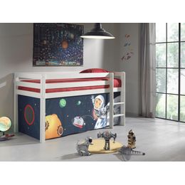 Vipack - Spielbett Pino mit Textilset "Spaceman", Ausf. Kiefer massiv weiss lackiert