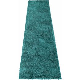 Läufer Bruno Banani "Shaggy Soft" Teppiche Gr. B/L: 80 cm x 500 cm, 30 mm, 1 St., blau (aquablau) Teppichläufer