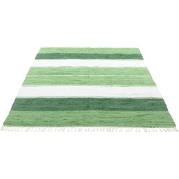 Teppich Theko "Stripe Cotton" Teppiche Gr. B/L: 160 cm x 230 cm, 5 mm, 1 St., grün (dunkelgrün) Baumwollteppiche
