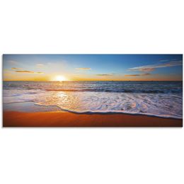 Glasbild Artland "Sonnenuntergang und das Meer" Bilder Gr. B/H: 125 cm x 50 cm, Strand, 1 St., blau Glasbilder