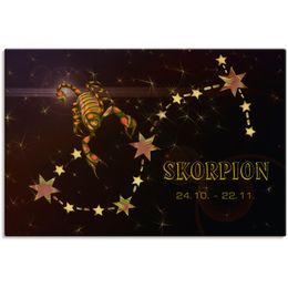 Wandbild Artland "Sternzeichen - Skorpion" Bilder Gr. B/H: 90 cm x 60 cm, Leinwandbild Bilder von Sternzeichen Querformat, 1 St., goldfarben Kunstdrucke