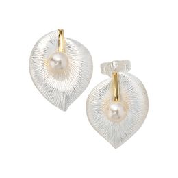 Perlenohrringe Jobo "Blatt" Ohrringe Gr. Silber 925 (Sterlingsilber)-Perlen, silberfarben (silber 925) Damen Perlenohrringe