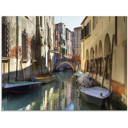 Glasbild Artland "Boote auf Kanal in Venedig" Bilder Gr. B/H: 80 cm x 60 cm, Italien, 1 St., gelb Glasbilder