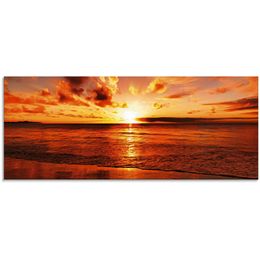 Glasbild Artland "Schöner Sonnenuntergang Strand" Bilder Gr. B/H: 125 cm x 50 cm, Gewässer, 1 St., orange Glasbilder