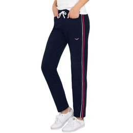 Jerseyhose TRIGEMA "TRIGEMA Lange Jogginghose mit Seitenstreifen" Gr. XXL, US-Größen, blau (navy) Damen Hosen Jerseyhosen