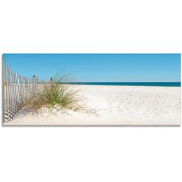 Glasbild Artland "Schöne Sanddüne mit Gräsern und Zaun" Bilder Gr. B/H: 125 cm x 50 cm, Strand, 1 St., beige (naturfarben) Glasbilder