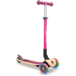 Dreiradscooter Globber "PRIMO FOLDABLE WOOD LIGHTS, mit Leuchtrollen und Holzdeck" Scooter pink Scooter