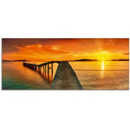Glasbild Artland "Sonnenaufgang über dem Meer" Bilder Gr. B/H: 125 cm x 50 cm, Gewässer, 1 St., orange Glasbilder
