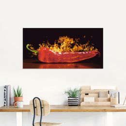 Glasbild Artland "Roter scharfer Chilipfeffer" Bilder Gr. B/H: 125 cm x 50 cm, Lebensmittel, 1 St., rot Glasbilder