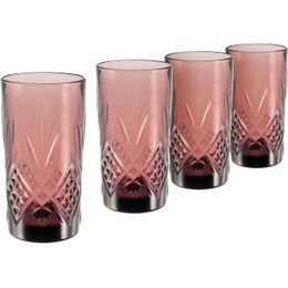 Creatable Longdrinkglas Eugene, Glas, Gläser Set, Wasserglas mit dekorativer Struktur, 380 ml, 4-teilig, lila