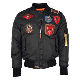 Bomberjacke Top Gun "im Pilotenstil mit Patches TG20191053", Herren, Gr. 50M, schwarz, Obermaterial: 100% Nylon / Innenfutter: 100% Polyester / Strick: 100% Polyester / Wattierung: 100% Polyester, Jacken