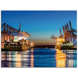 Glasbild Artland "Hamburg Hafen am Abend 2" Bilder Gr. B/H: 80 cm x 60 cm, Glasbild Deutschland Querformat, 1 St., bunt Glasbilder