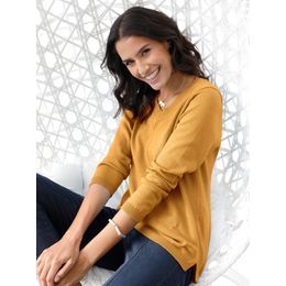 V-Ausschnitt-Pullover Inspirationen "Pullover" Gr. 54, gelb (curry) Damen Pullover V-Pullover