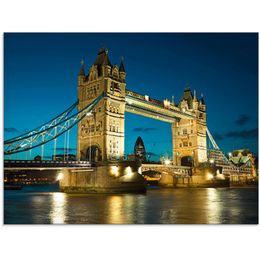 Glasbild Artland "Tower Bridge Abenddämmerung London" Bilder Gr. B/H: 80 cm x 60 cm, Brücken, 1 St., blau Glasbilder