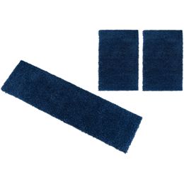 Bettumrandung Bruno Banani "Shaggy Soft" Gr. B/L (Brücke): 70 cm x 140 cm (2 St.) B/L (Läufer): 70 cm x 270 cm (1 St.), U-förmig, blau Bettumrandungen