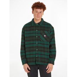 Fleecehemd Tommy Jeans "TJM FLEECE LINED CHECK SHIRT EXT" Gr. M, N-Gr, grün (court green check) Herren Hemden Kurzarm