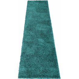 Läufer Home Affaire "Shaggy 30" Teppiche Gr. B/L: 80 cm x 500 cm, 30 mm, 1 St., blau (aquamarin) Teppichläufer