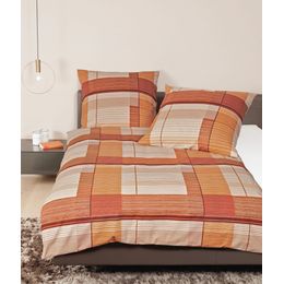 Bettwäsche Janine "DAVOS 65122" Gr. B/L: 200 cm x 200 cm (1 St.), B/L: 80 cm x 80 cm & 80 cm x 80 cm (2 St.), Feinbiber, orange (siena, tabasko) Bettwäsche 200x200 cm