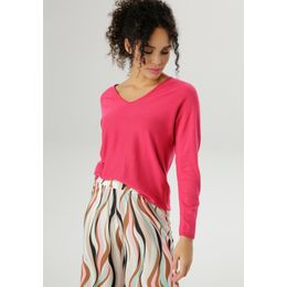 V-Ausschnitt-Pullover Aniston SELECTED Gr. 36, pink Damen Pullover Feinstrickpullover