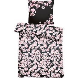 Bettwäsche Apelt "Blossom" Gr. B/L: 155 cm x 220 cm (1 St.), B/L: 80 cm x 80 cm (1 St.), Mako-Satin, rosa (schwarz, rose) Bettwäsche 155x220 cm