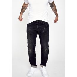 Slim-fit-Jeans FIVE FELLAS "DANNY" Gr. 32, Länge 32, schwarz (schwarz 618, 12m) Herren Jeans Slim Fit