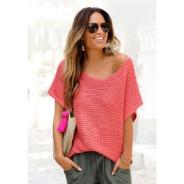 Kurzarmpullover Lascana Gr. 32/34, orange (koralle) Damen Pullover Strandpullover